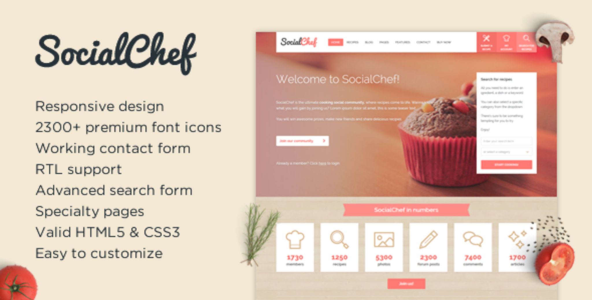 SocialChef – Social Recipe HTML Template - vspixel.com